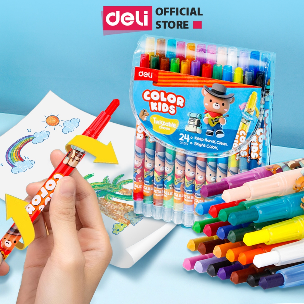 Deli Baby Bear Twist Crayons 12/24 Bright Wax Colors with Standard ...