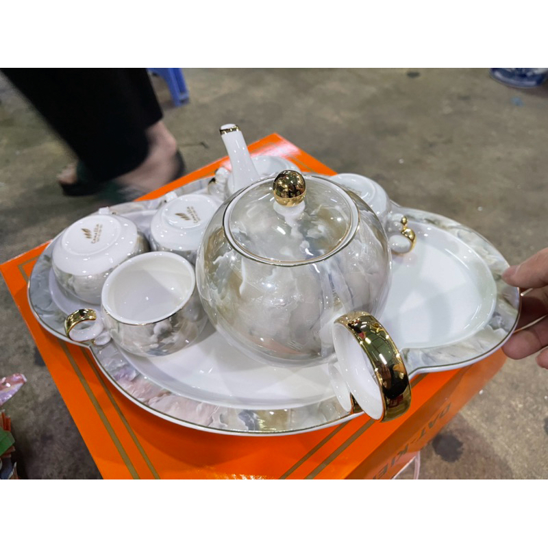 Stone tea set with oval tray and 360* rotating base, safe to use for ...