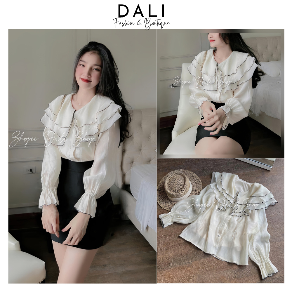 Lady-shaped 3-layer long-sleeved turtleneck shirt made of soft chiffon, luxurious Korean style ...