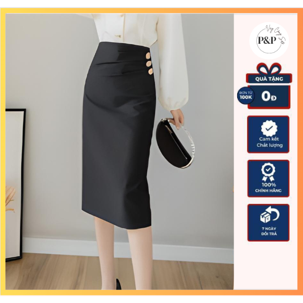 Black Pencil Skirt for Women with Split Back and High Waist to Conceal ...
