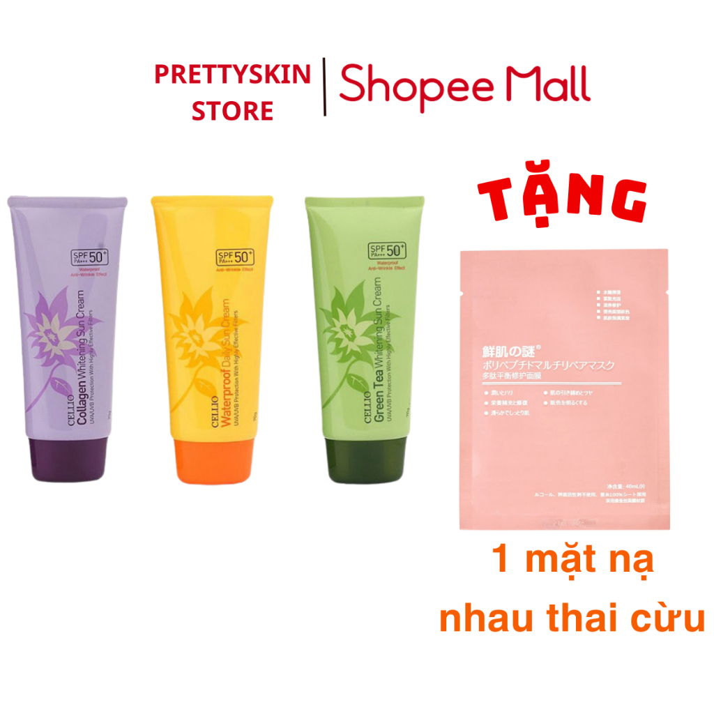 Korean Cellio Sunscreen SPF 50 PA+++ Green Tea, Collagen, Waterproof ...