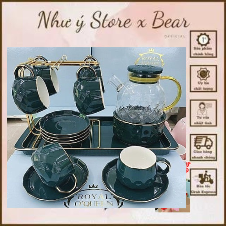 Diamond tea set with tray with cup holder and tea burner with beautiful ...