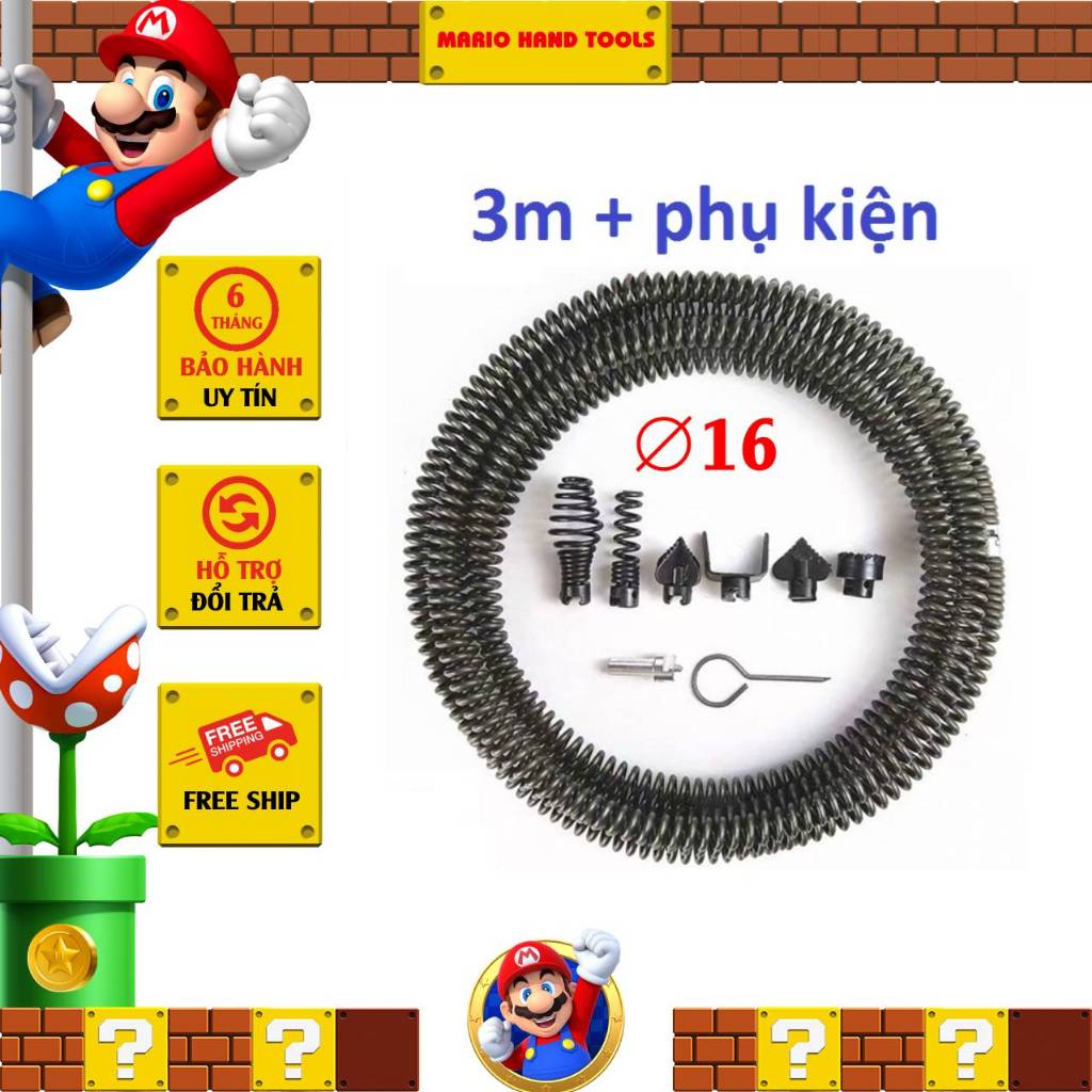 XO 3m spring drain cleaning wire set, 16mm diameter, Manganese steel ...