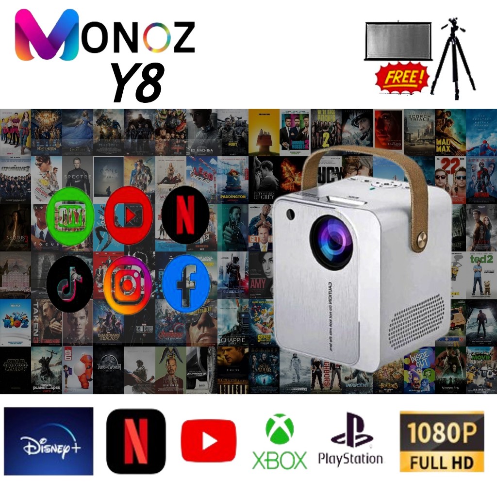 (Free Stand) New Model Monoz Y8 Projector With Integrated Android App ...