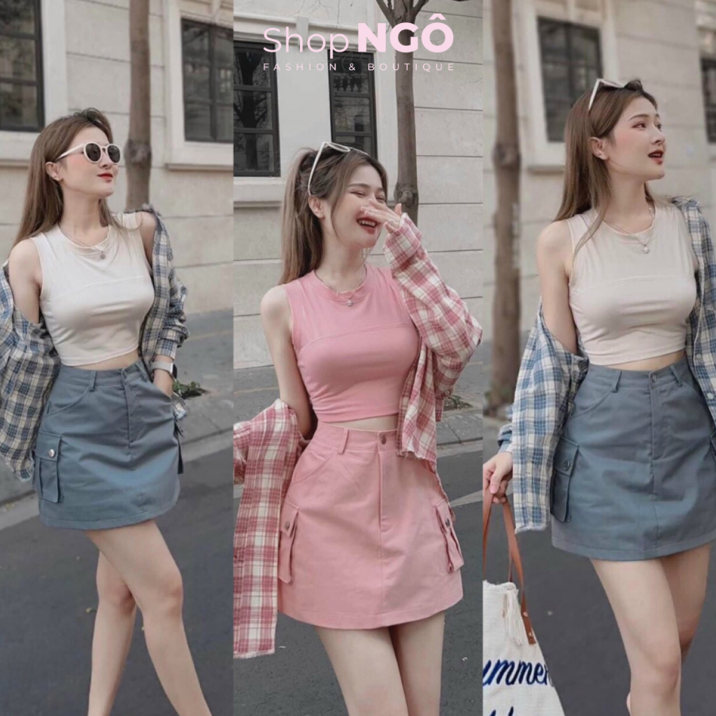 Women's outfit Set 3 Piece checkered jacket, tank top mixed with a-line ...