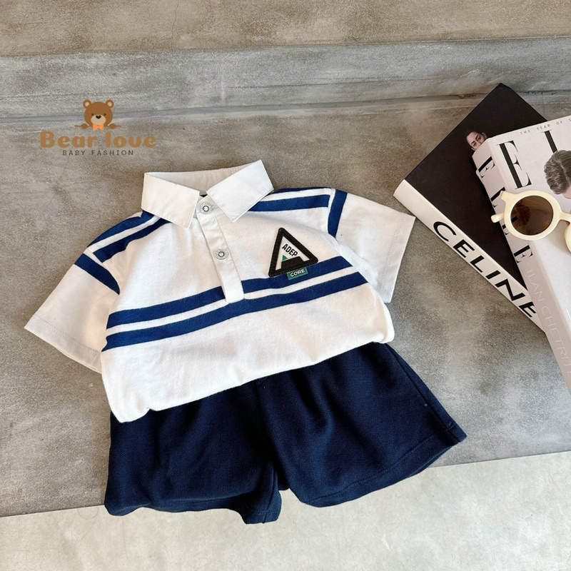 Set Of cotton Blue Plaid polo Set With Chest Tag For Boys. | Shopee ...