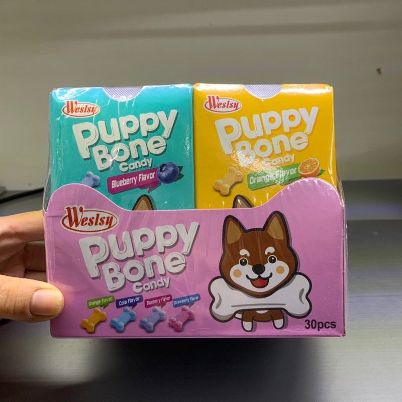 Box of 30 blisters of Bone-shaped Candy for Puppy Bone mixed flavors ...