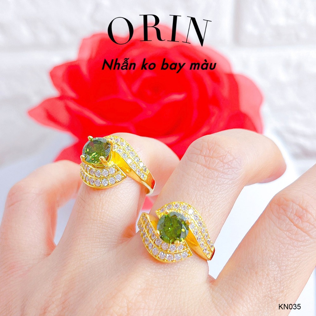 Bronze women's ring with green stone and wave border, Orin design KN035 | Shopee Malaysia