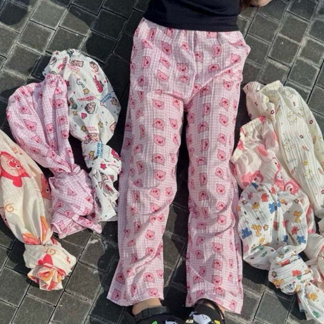 Wide-leg Cartoon Pants with Many Patterns in Thin, Cool Ribbed Fabric ...
