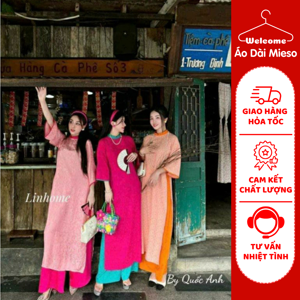 Renovated Brocade Ao Dai Set with Straight Shape, Extremely Beautiful and Personalized Color ...