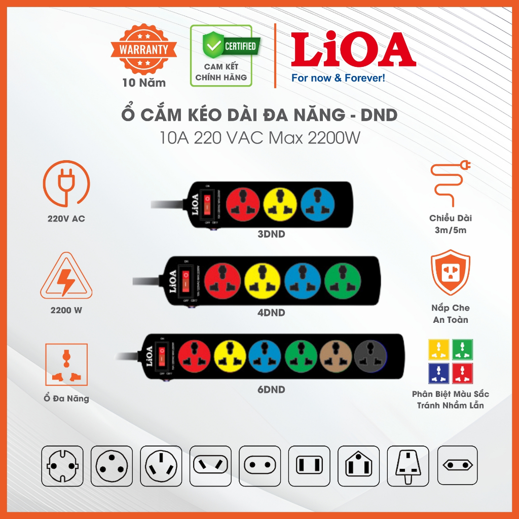 Genuine LiOA Black Universal Extension Socket. Maximum Power Type 10A 220VAC MAX 2200W. Dnd Code ...