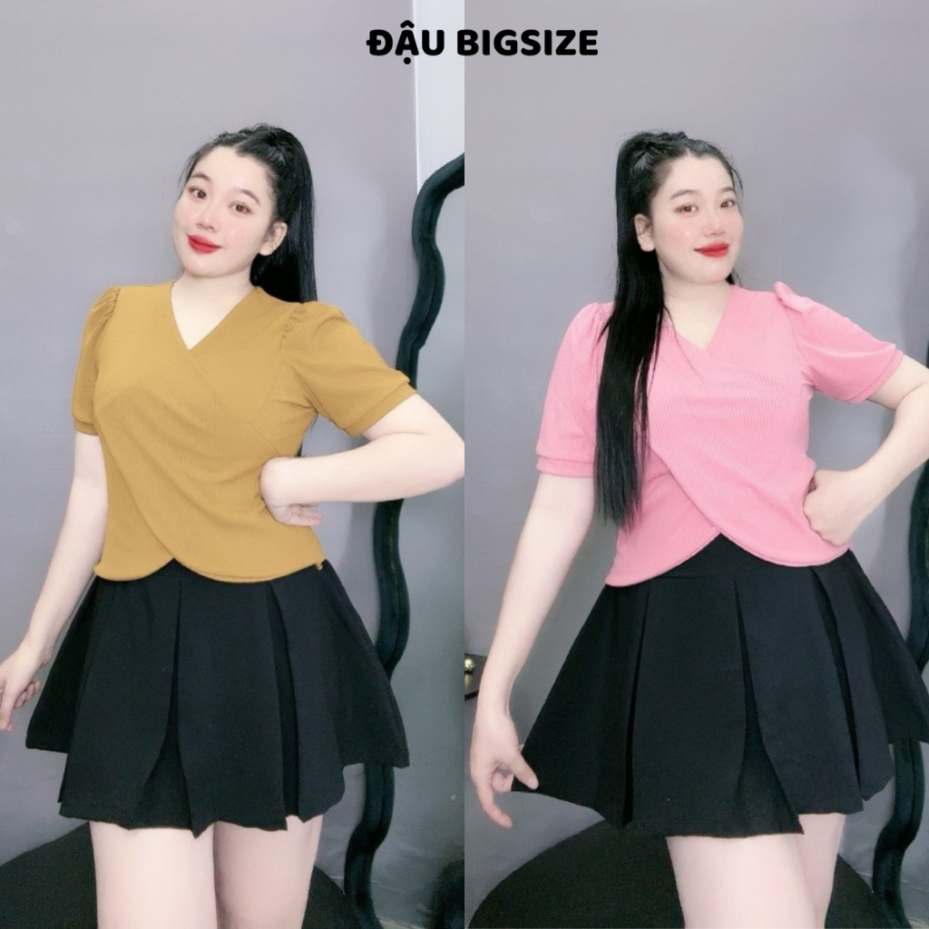 Women's big-size t-shirt with short puff sleeves, V-neck, medium fit, soft ribbed elastic, good ...