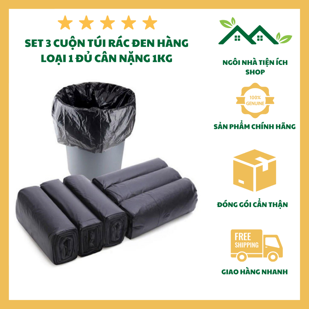 Set of 3 Rolls of Garbage Bags, 1KG, Super Tough, Environmentally ...