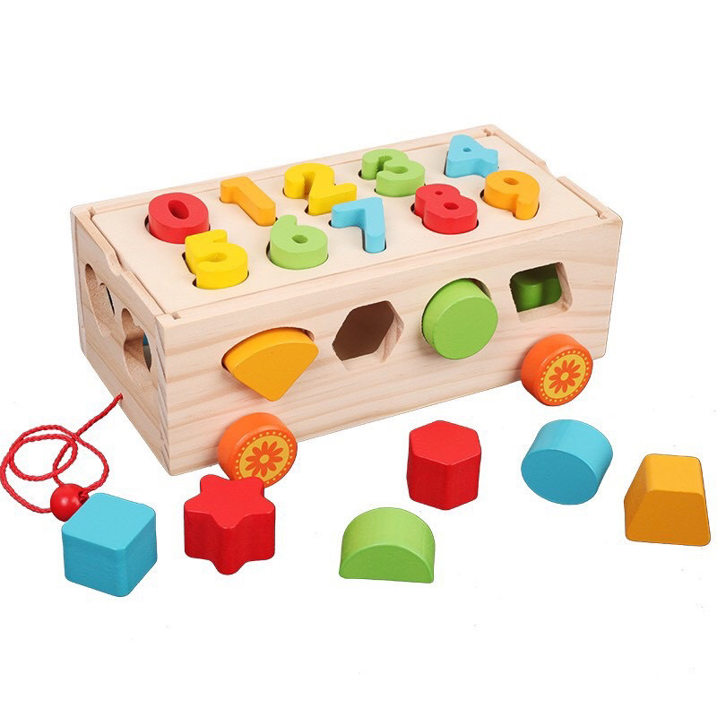 Cube Dropping Toys, Wooden Number Pulling Carts for Children to Get ...