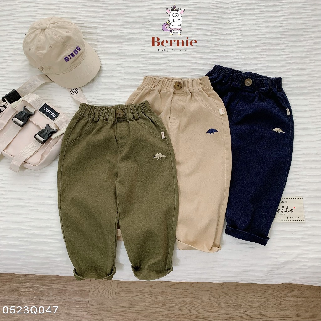 [BERNIE] Dinosaur embroidered long khaki pants for children 9-24kg ...