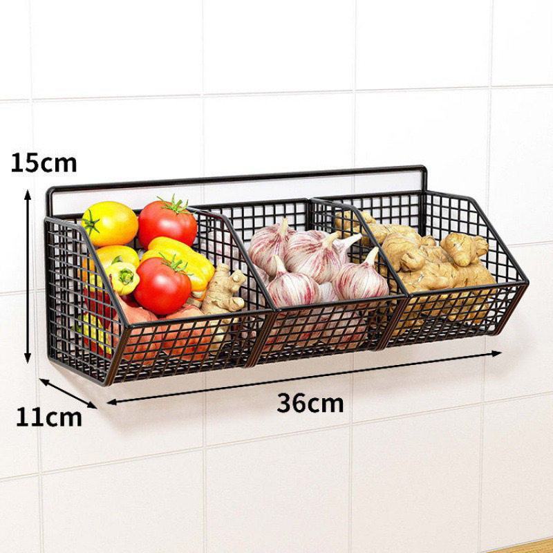 3-compartment iron mesh shelf for storing onions and garlic, multi ...