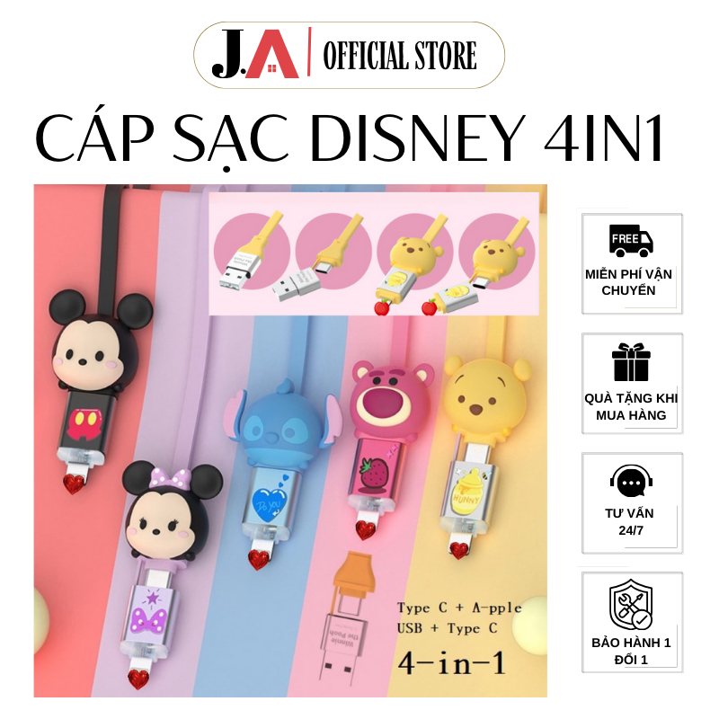 Disney LY-079 Strawberry Bear, Mickey, Pooh Bear 4in1 Fast Charging ...