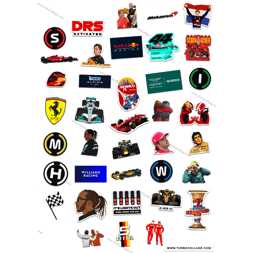 Set of 38 F1, Formula 1 Logo decal stickers, Formula 1 Racing Logo, racing image, waterproof pvc ...