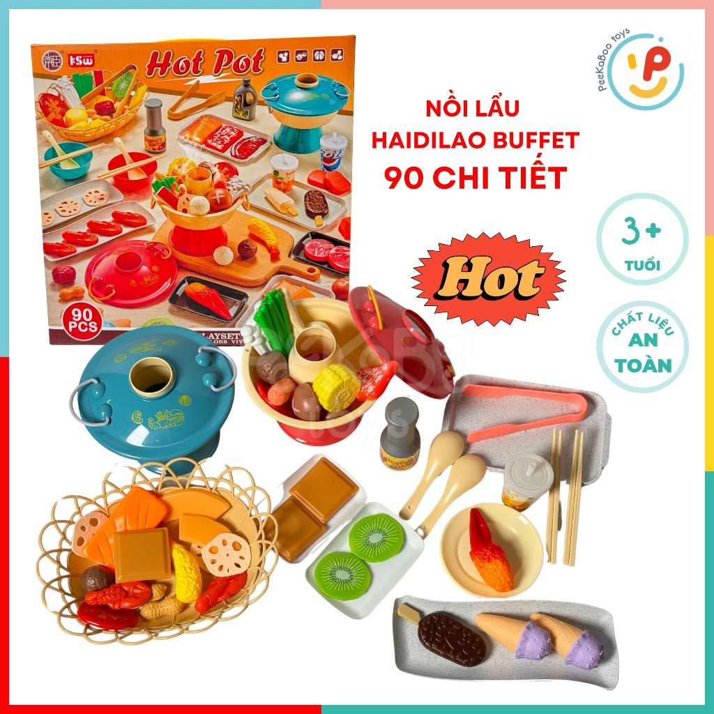 Cooking toy set for children simulating Haidilao buffet hot pot with 90 ...