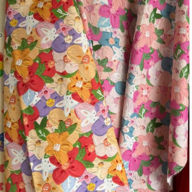 Soft and cool cotton fabric for spring and summer dresses with poppy ...