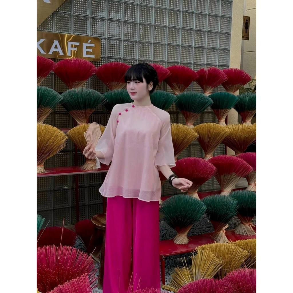 High-quality 2-layer silk chiffon set from loose, easy to wear_Lam set ...