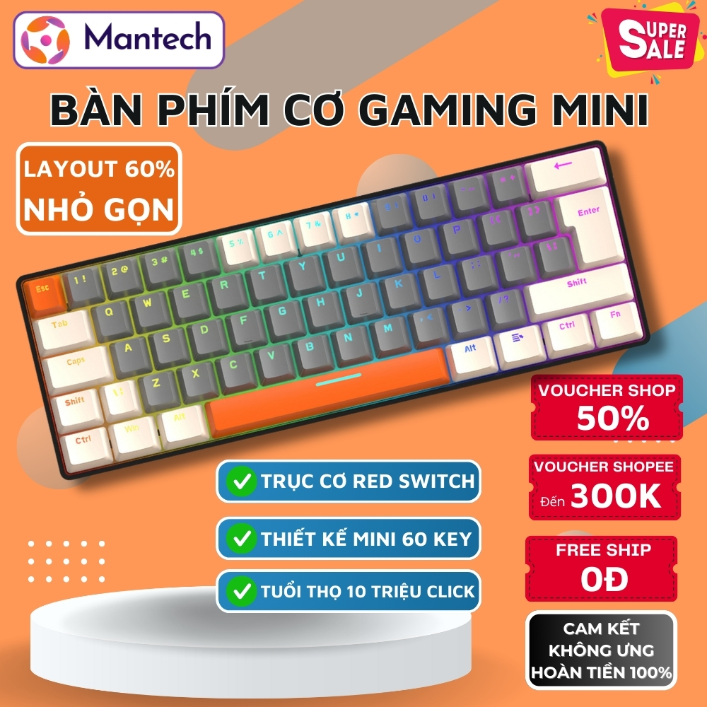 Mantech T60 Led Pro Mini Mechanical Keyboard, Red Switch Mechanical ...