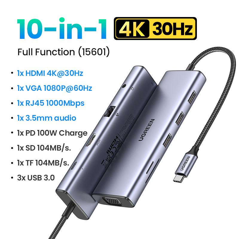 UGREEN 15375 15600 15601 CM498 9 in1 USB Type C Hub Set, 60Hz HDMI Hub, RJ45 1Gbps, USB 3.0, SD ...