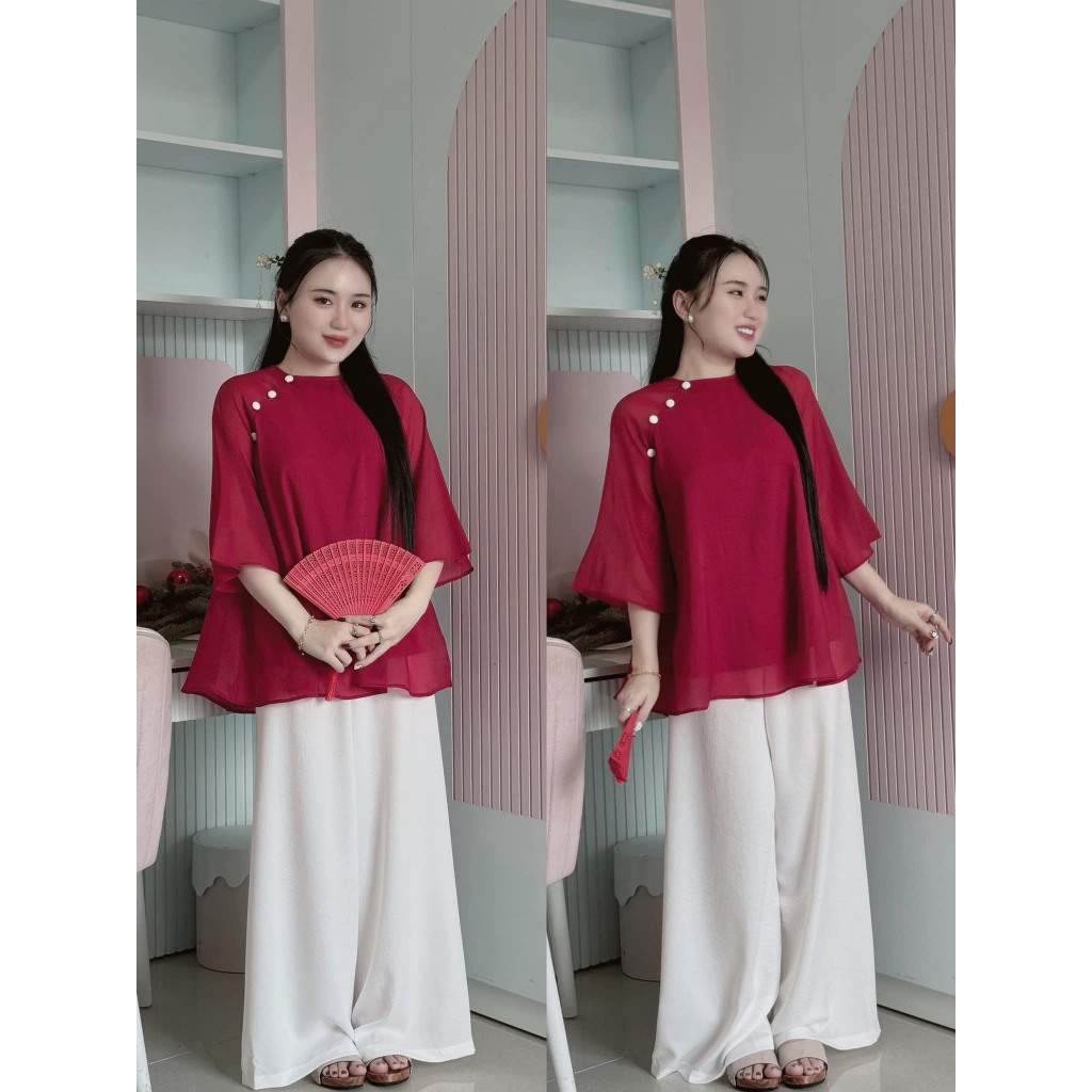 2-layer silk chiffon pagoda Set with velvet pants, as pretty as the ...