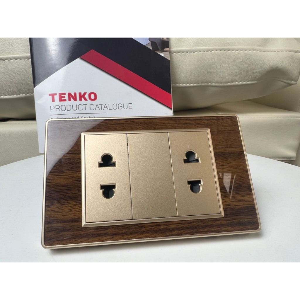 Double 2-Prong Recessed Wall Socket with Wood Grain Plastic Surface ...