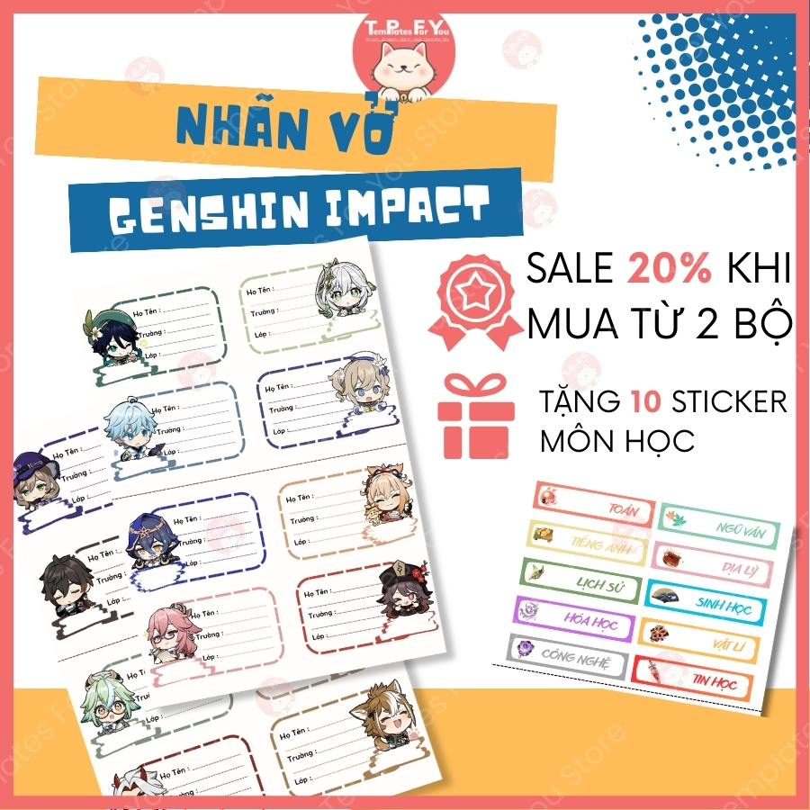 Genshin Impact Subject Notebook Labels - Set of 8 labels - cute ...