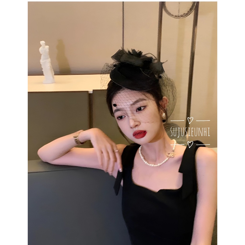 (5 Colors) classic Hong Kong style feather hair hat with veil ...
