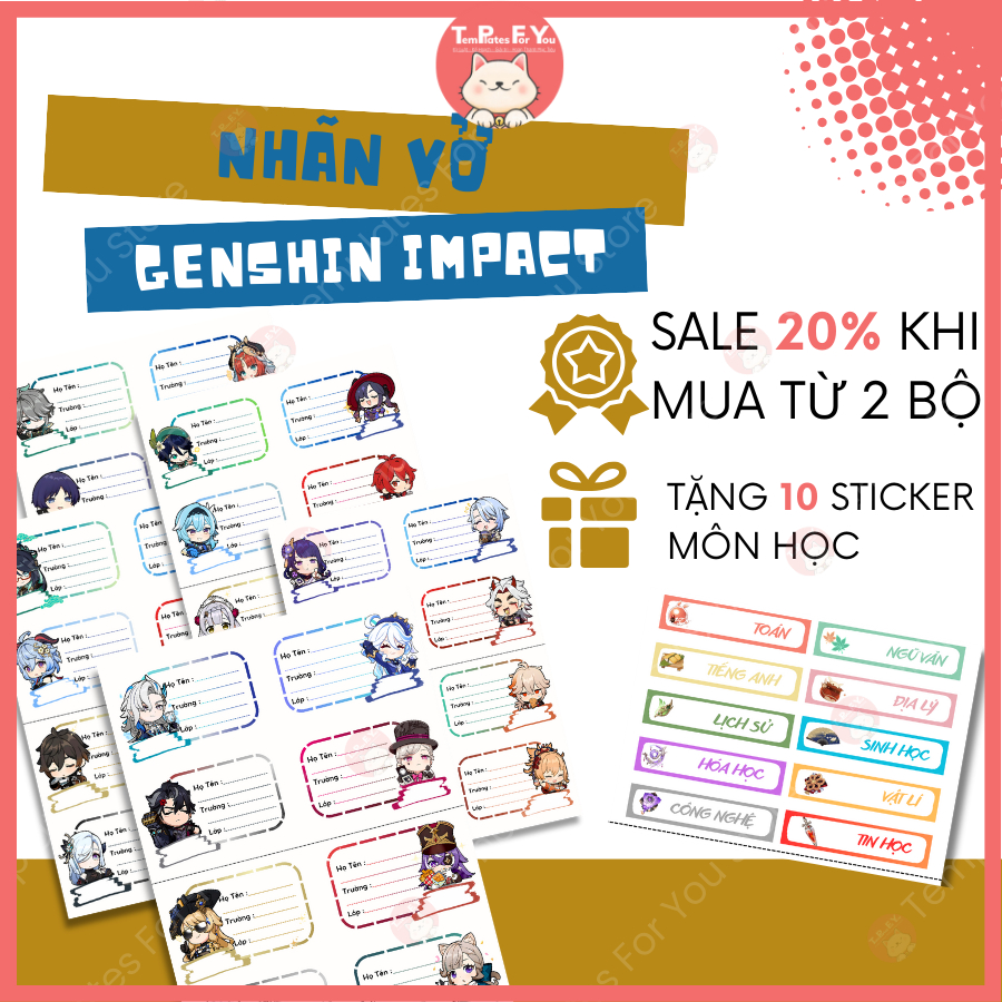 (5 Models) Genshin Impact notebook label Set - Set of 8 labels ...