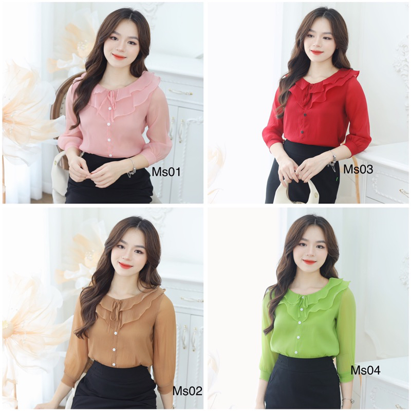 Latest model of ruffle collar shirt spring-summer 2024, elegant office ...