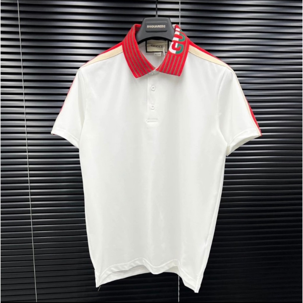 Gucci Polo Shirt With Red Neck Pattern And Shoulder Stripes Hot Trend ...