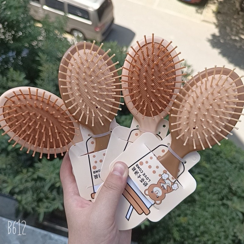 Mini hair comb with air cushion design and milk tea bear pattern ...