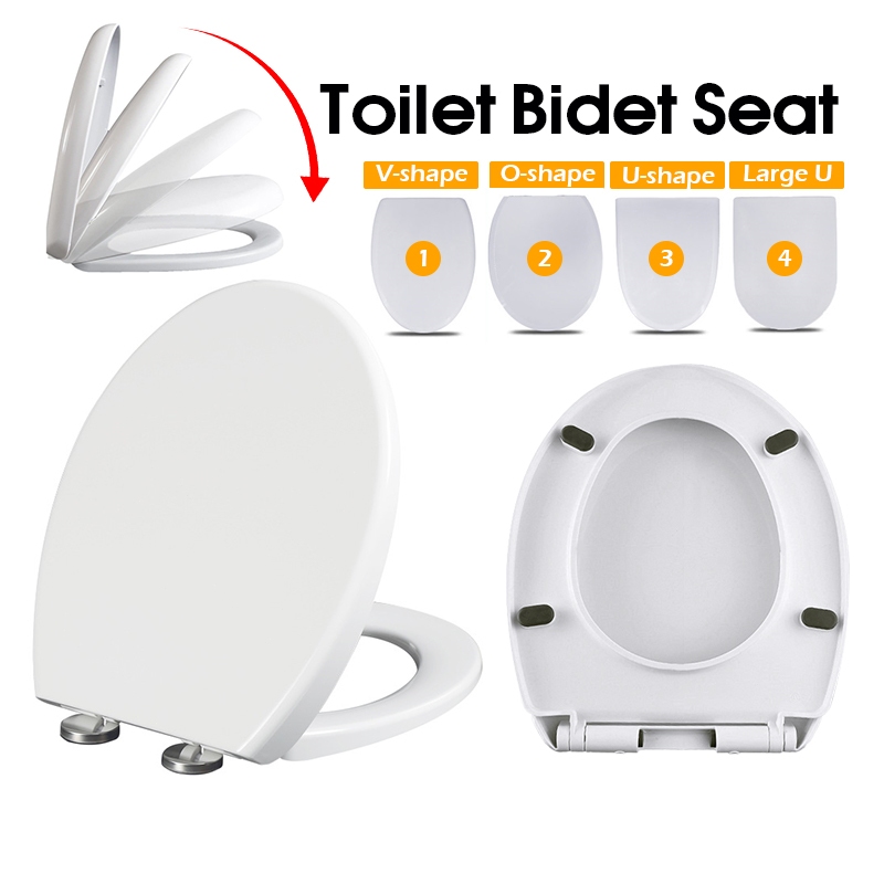 (One Set) White plastic toilet lid fits most toilets - Soft-closing ...