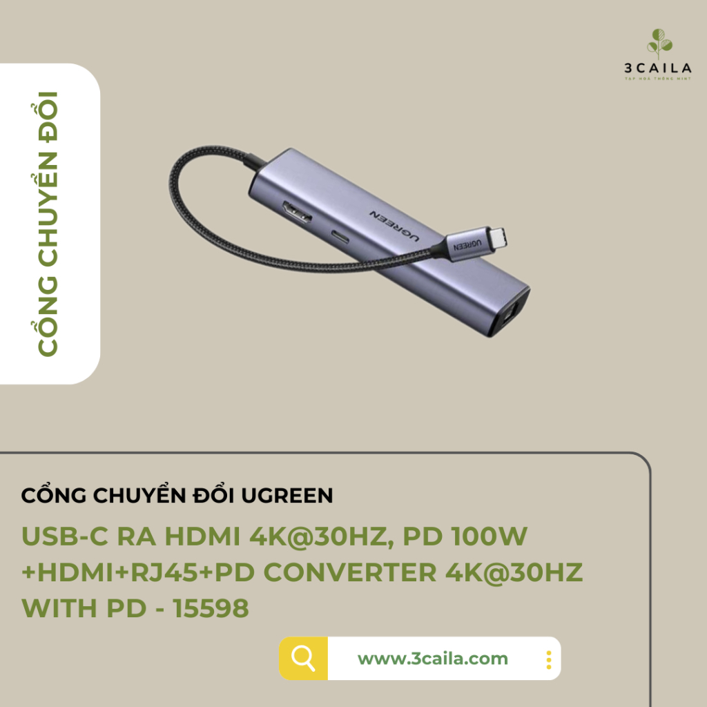 Usb-c to HDMI 30Hz, PD 100W Ugreen 15598 USB A+HDMI+RJ45+PD Converter ...