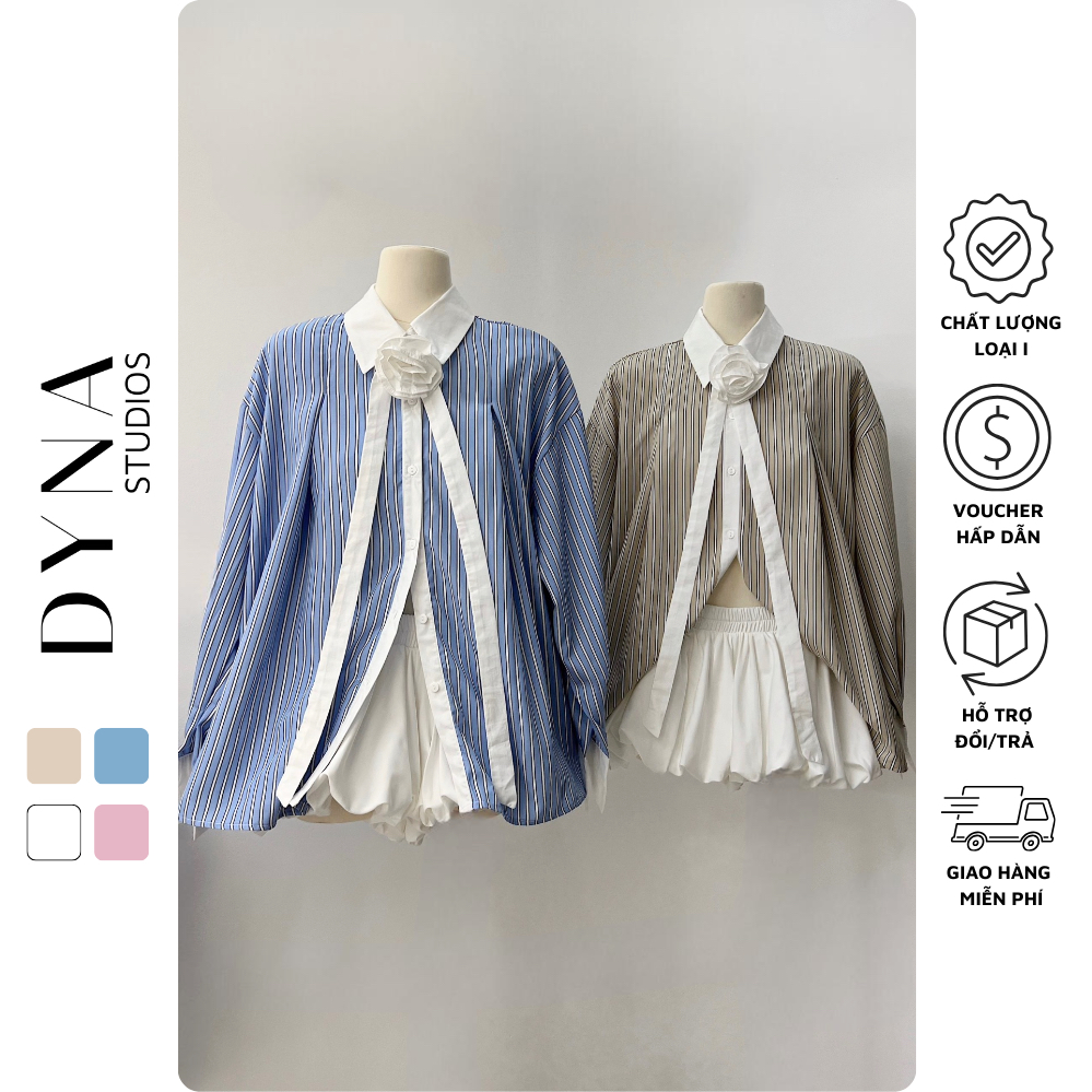 Bageo long-sleeved German neck striped shirt Set with flower pattern ...