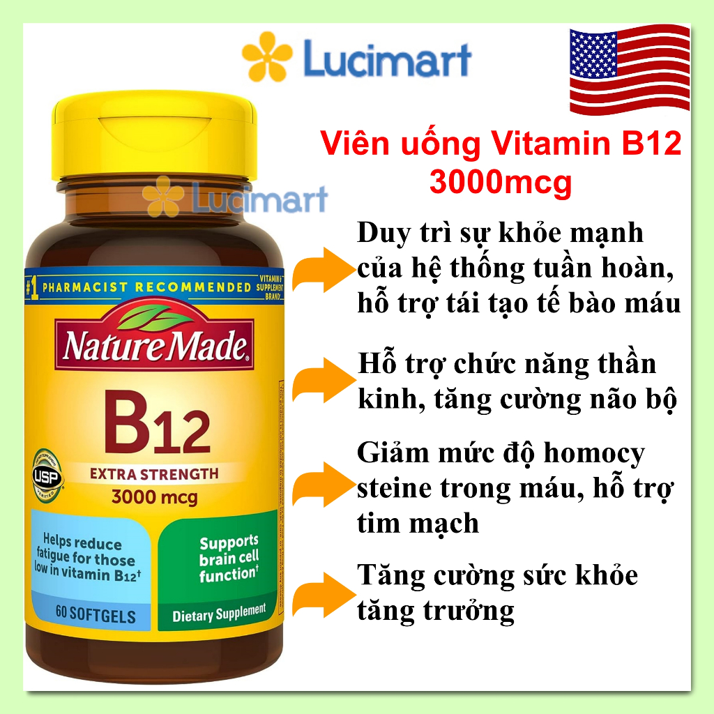 Vitamin B12 supplement pills 1000mcg/ 3000mcg/ 5000mcg Nature Made ...