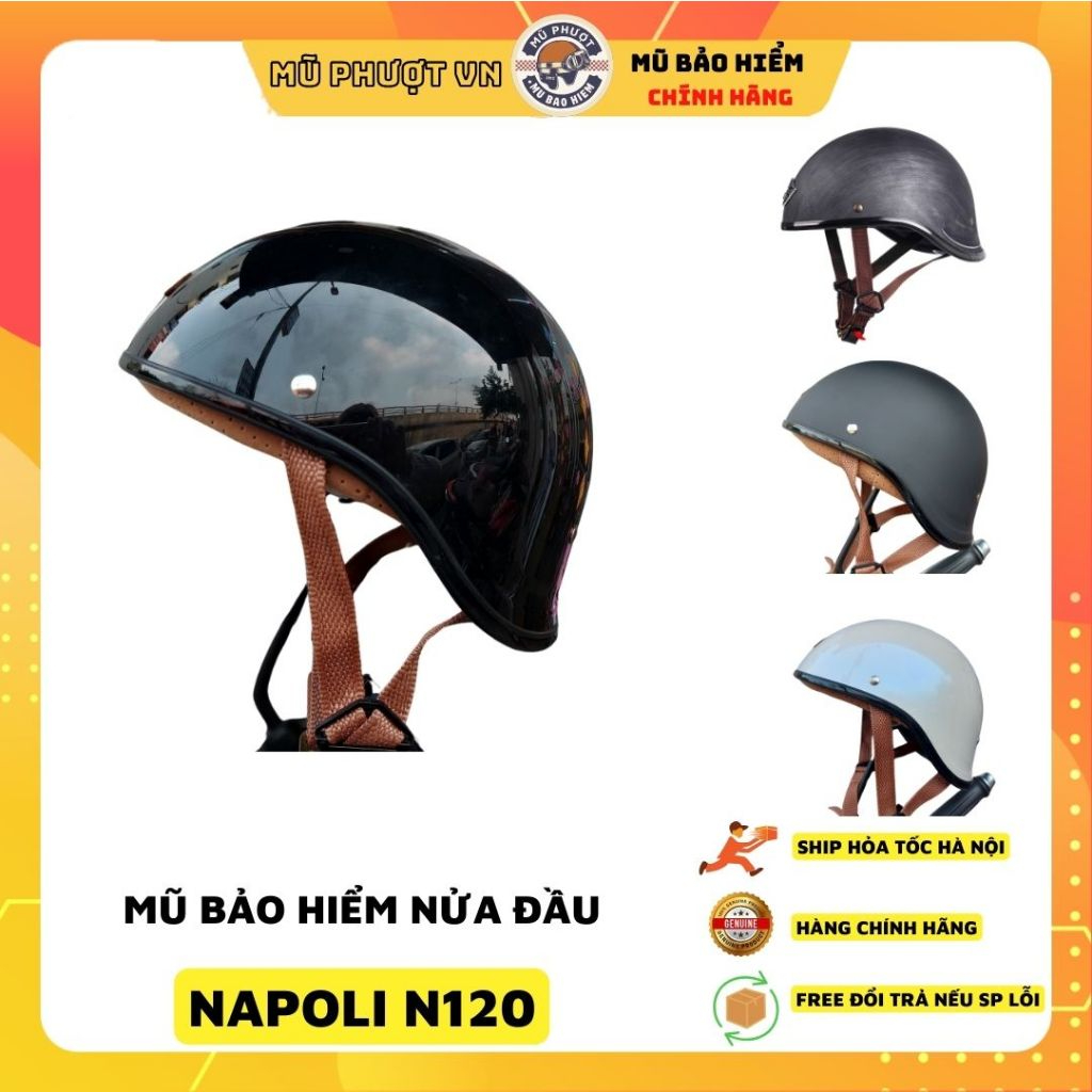 Napoli N120 half-head helmet, high quality glossy black, meets ...
