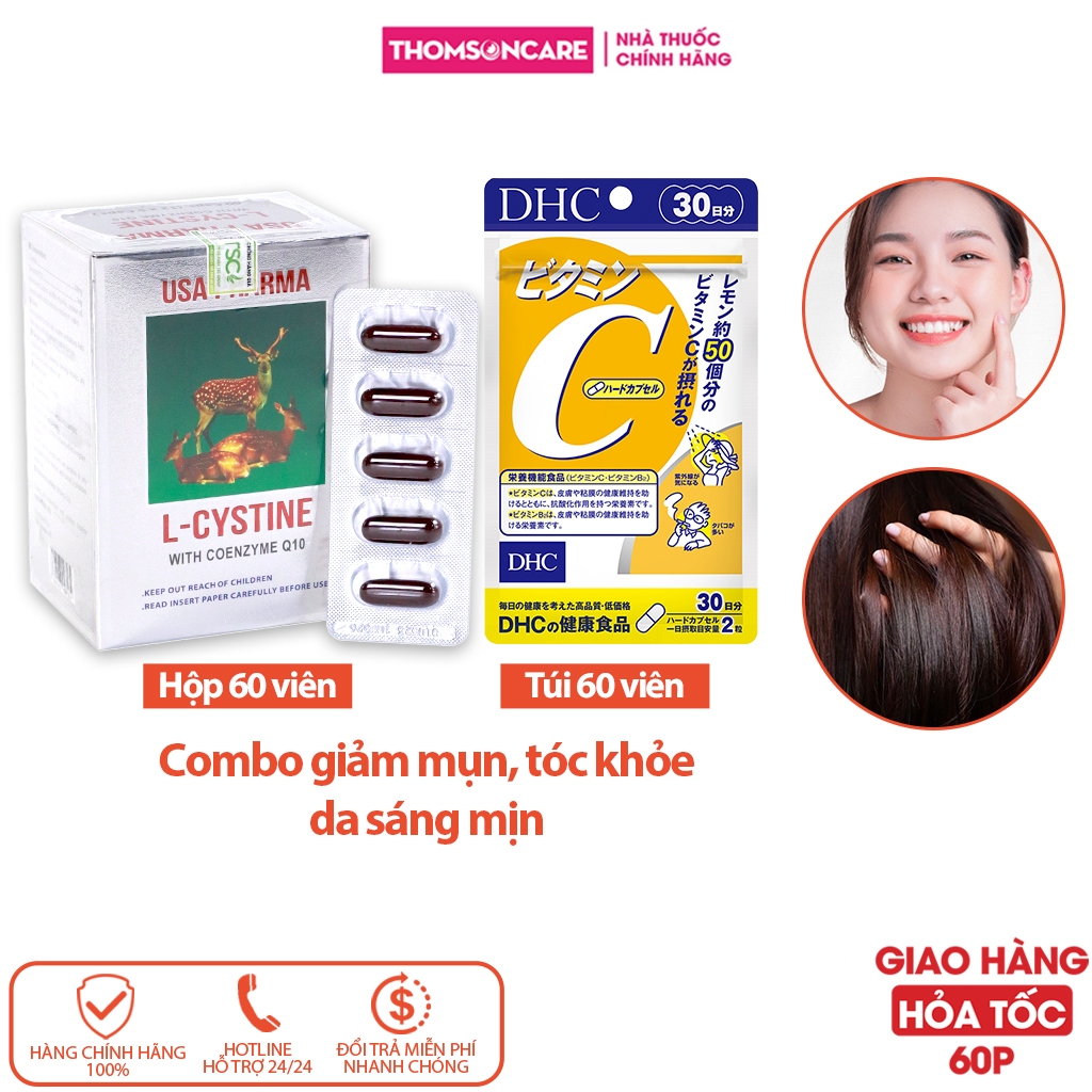 Combo Lcystine and DHC Vitamin C Japanese whitening oral tablet - Supports whitening, reduces ...