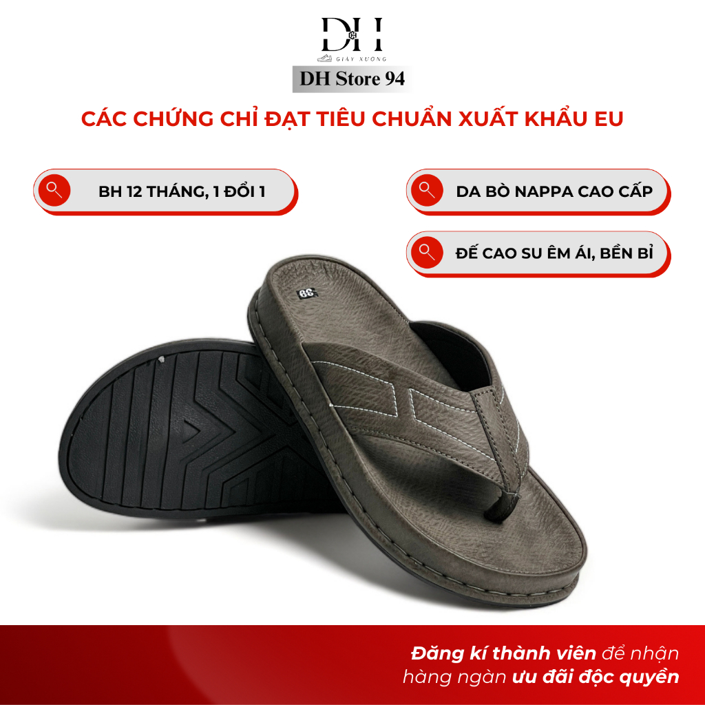 Men's Leather Flip-Flops - High-Class Embossed Pattern - Youthful ...