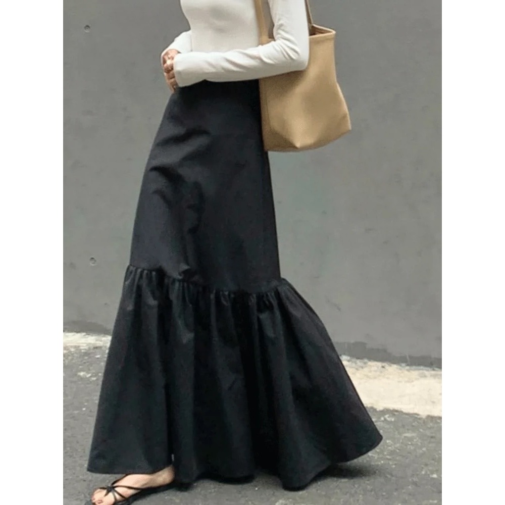 (2-layer linen skirt) By.y long fishtail skirt, flared fishtail maxi ...
