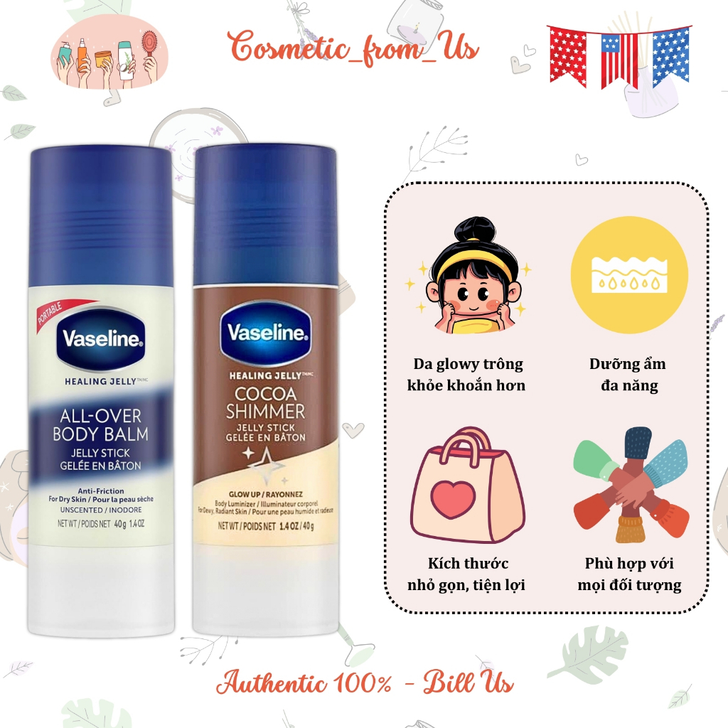 Vaseline Stick, Vaseline Cocoa Shimmer, Vaseline All-over Body Balm 40g ...