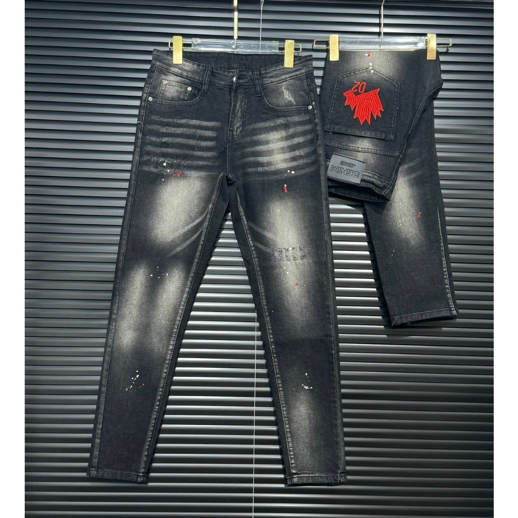 Men's Long Black Jeans Embroidered Red Maple Leaves Beautiful New Model ...