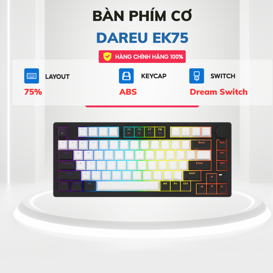Dareu EK75 White Black DareU Dream lube Mechanical Keyboard Has 2-Sided ...