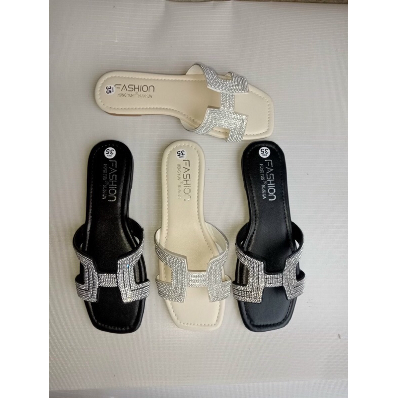 H-shaped stone-embellished cross-strap slippers, code L65, beautiful model 2024 (small fit, big ...