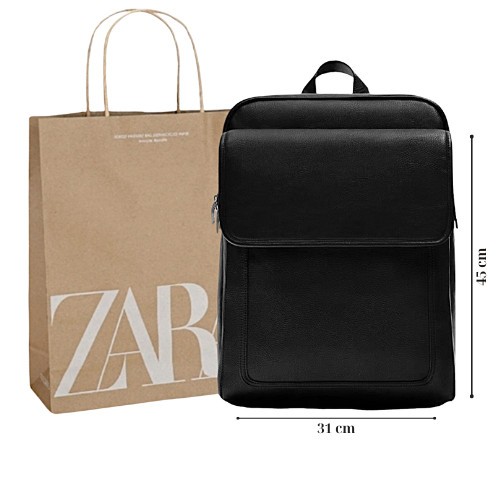 Large Zara men's leather backpack with spacious 16-inch laptop ...
