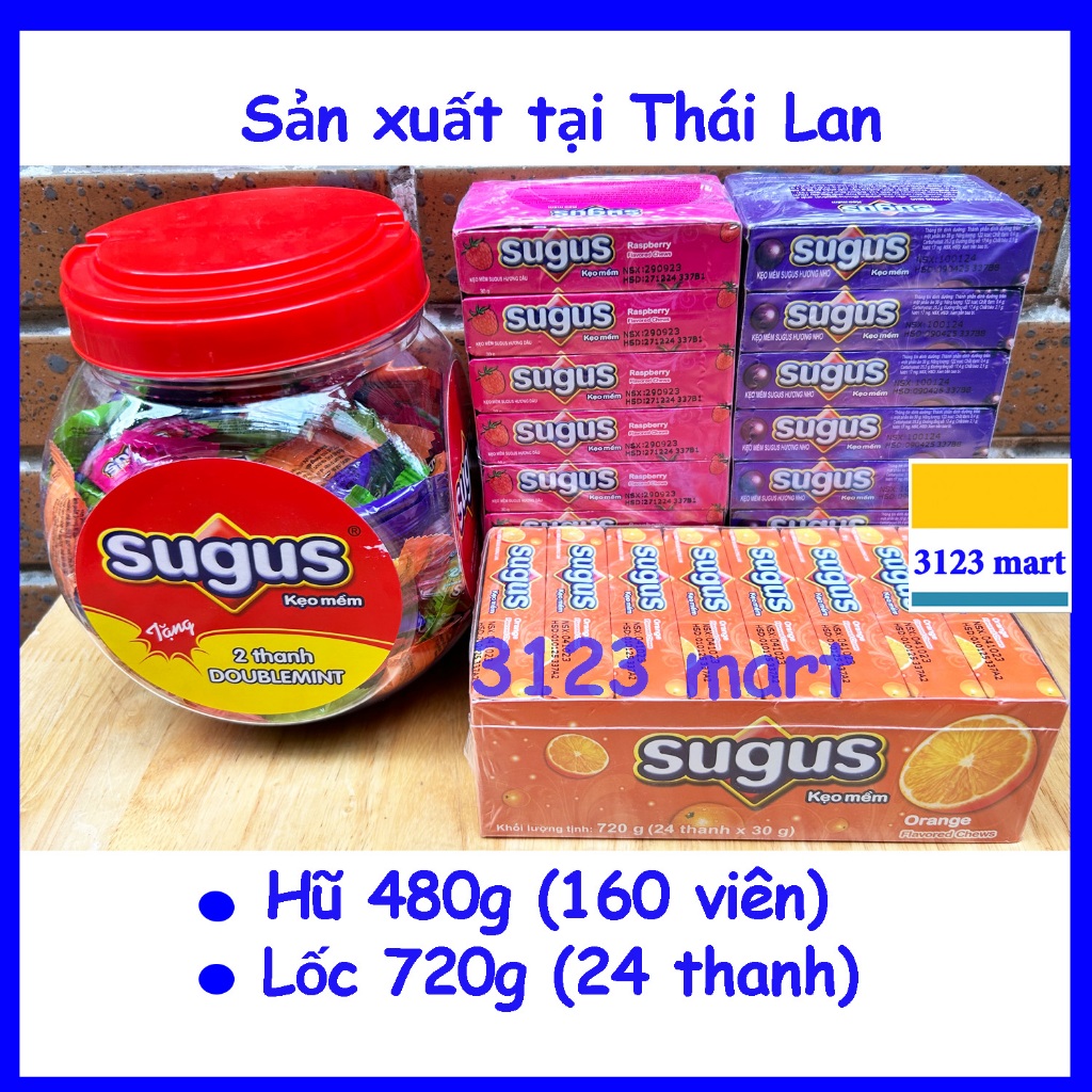 (hsd 02.04 / 2025) 24-Bar Pack, 480g Jar Of Thai Fruit-Flavored SUGUS ...