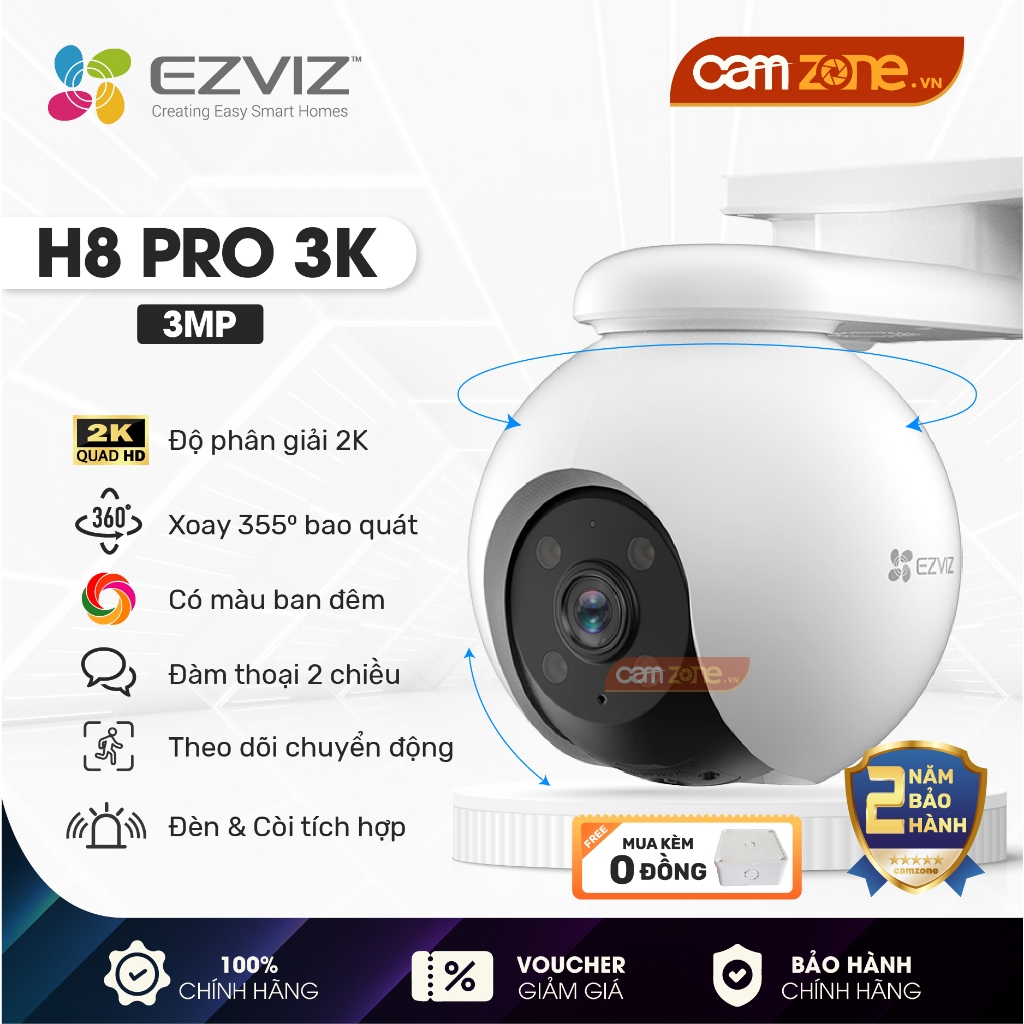 Ezviz H8 Pro 3MP Outdoor Wifi Camera - 360 Degree Wide Scanning, 2-Way ...
